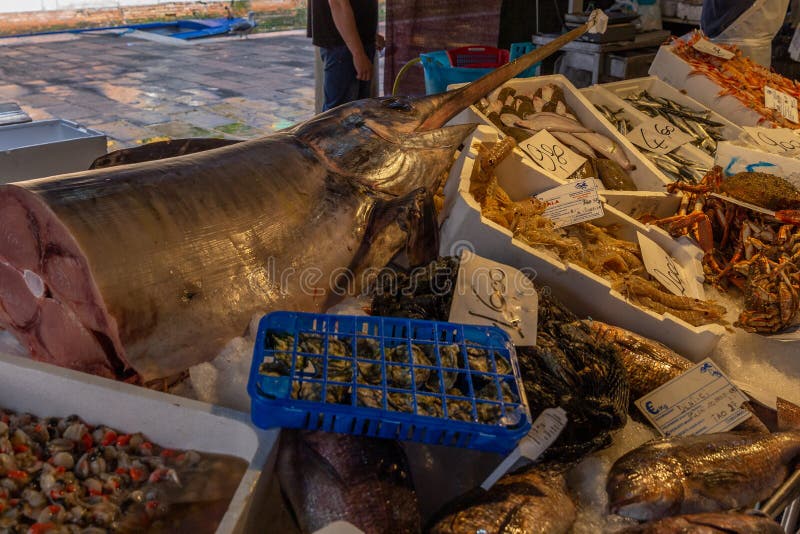 Italy, Venice 2018 - a Swordfish Cut in Half at a Public Market Stock ...