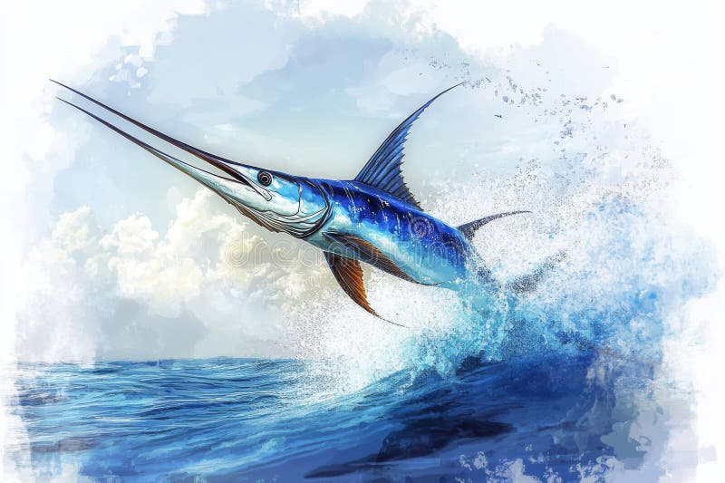 Swordfish Jumping Out of Water Tropical Fish Isolated on White ...