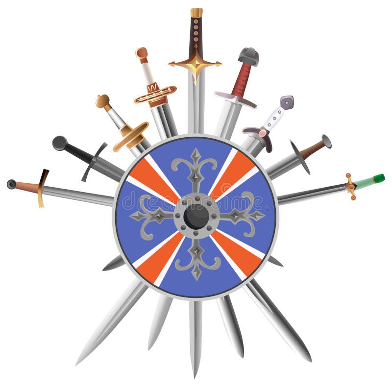 Swords Cross Crosswise and Shields. Stock Vector - Illustration of ...