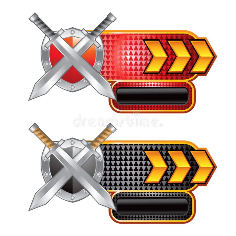 Swords and Shield on Red and Black Checkered Ads Stock Vector ...