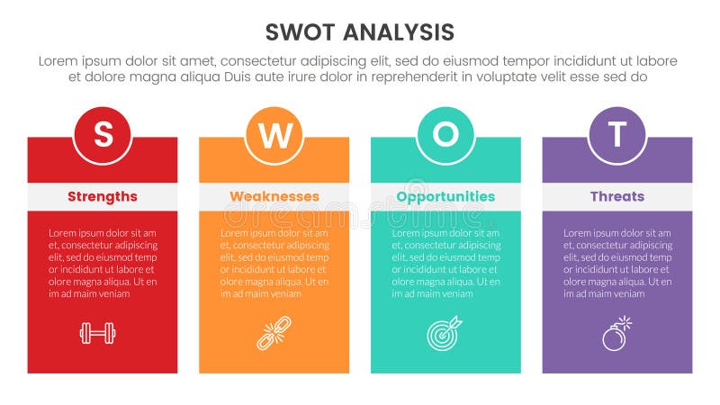 Swot Analysis Concept Infographic Template Banner with Box Table with ...