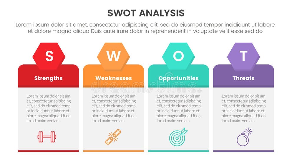 Swot Analysis Concept Infographic Template Banner with Table Box with ...