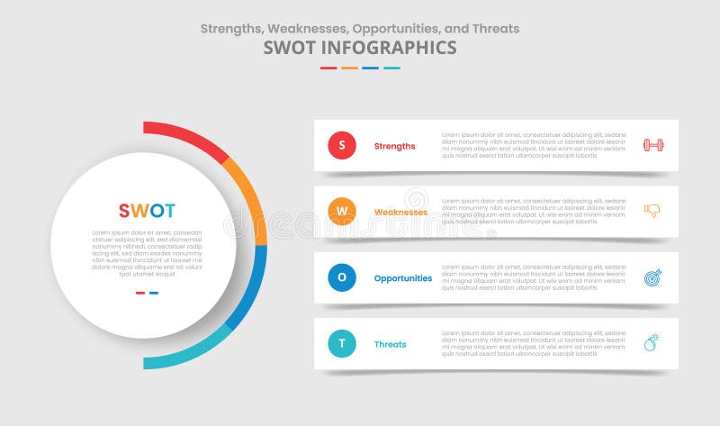 SWOT Analysis for Infographic with Drop Shadow Style with Main Circle ...