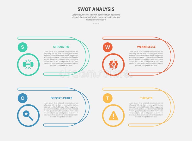 SWOT Analysis Infographic Outline Style with 4 Point Template with ...