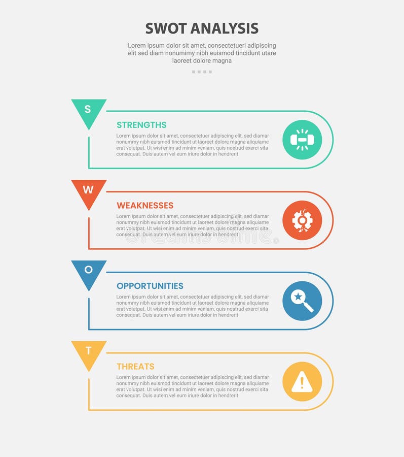 SWOT Analysis Infographic Outline Style with 4 Point Template with Round Rectangle Shape and ...