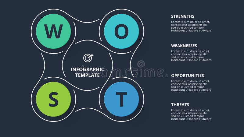 SWOT Diagram with 4 Steps, Options, Parts or Processes. Template for ...