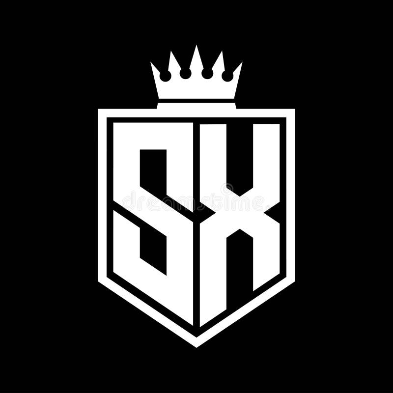 SX Logo Monogram Bold Shield Geometric Shape with Crown Outline Black ...