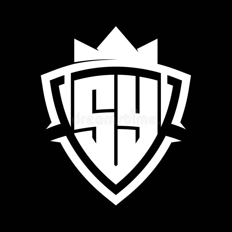 SY Letter Monogram with Triangle Curve Shield Shape with Crown White ...