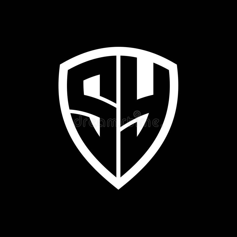 SY Monogram Logo with Bold Letters Shield Shape with Black and White ...