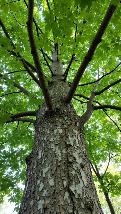 Sycamore Tree with Mottled Bark Dense Green Canopy and Sunlight ...
