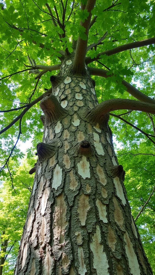 Sycamore Tree with Mottled Bark Dense Green Canopy and Sunlight ...