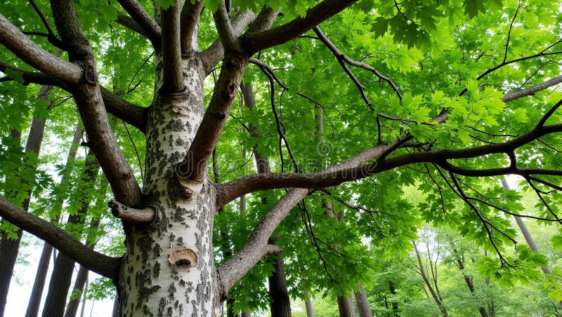 Sycamore Tree with Mottled Bark Dense Green Canopy and Sunlight ...