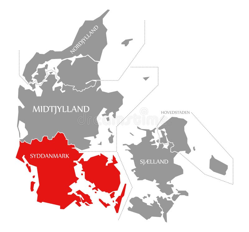Syddanmark Red Highlighted in Map of Denmark Stock Illustration ...