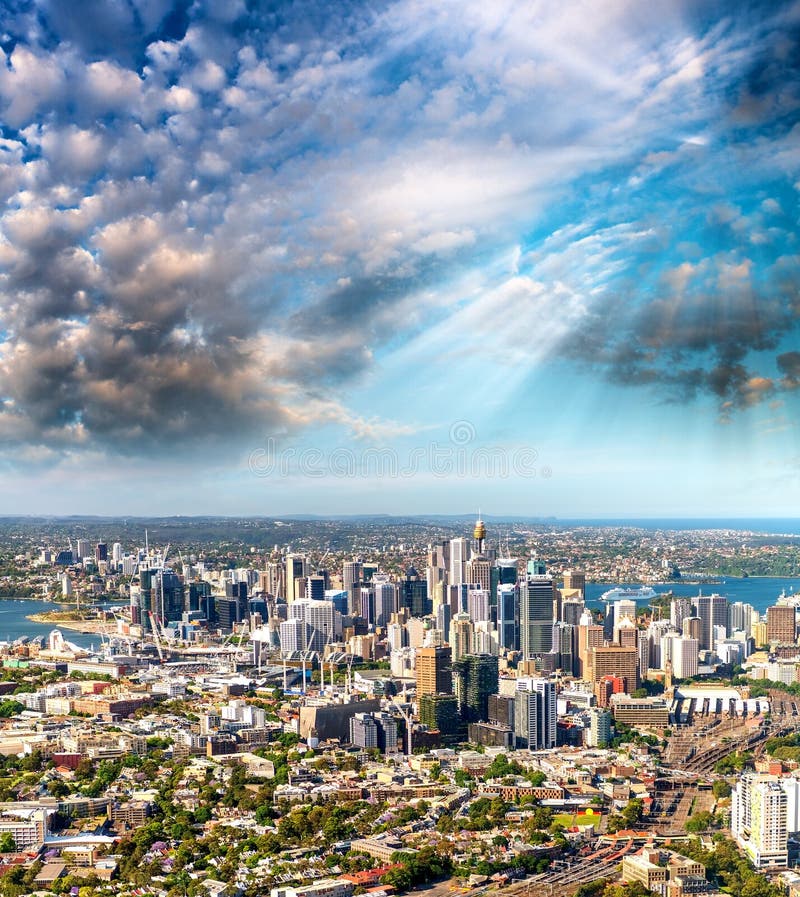 Sydney Aerial View of Darling Harbour at Sunset Stock Photo - Image of ...