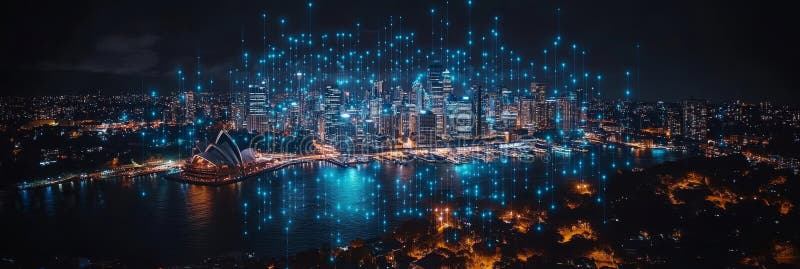 Sydney, Australia, at Night with Illuminating Skyline Connected by a ...