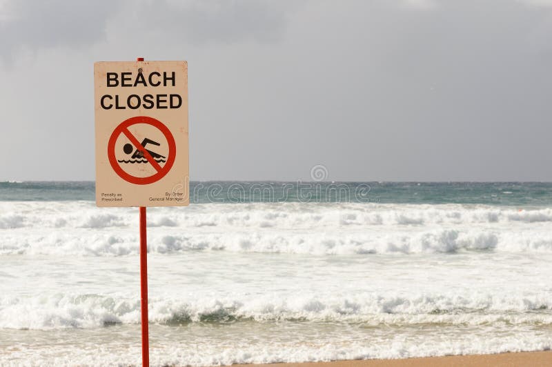 Beach Closed Sign at Manly Beach Stock Image - Image of : 220755725