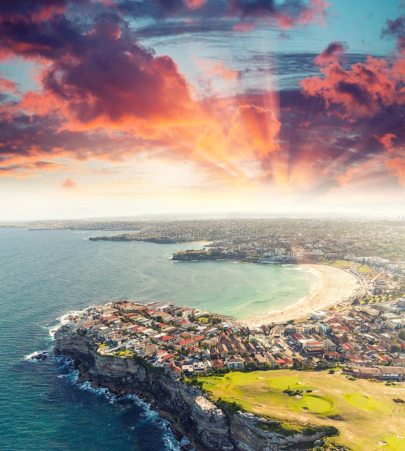 Sydney Bondi Beach. Sunset Aerial View from Helicopter Stock Photo ...