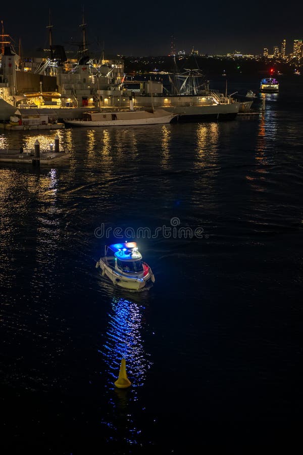 Sydney Harbor Police Boat at Night Stock Photo - Image of landmark ...