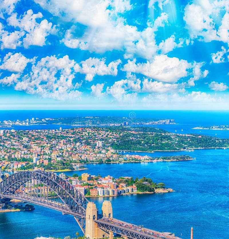 Sydney Harbour Aerial View at Sunset Stock Image - Image of house ...