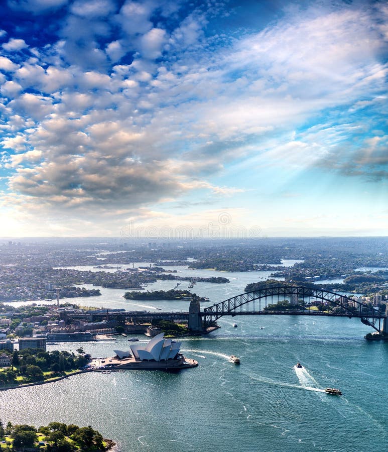 Sydney Harbour Aerial View at Sunset Editorial Stock Image - Image of ...