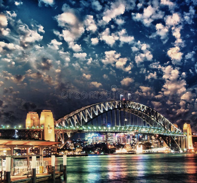 Sydney Harbour Bridge at Dusk Stock Photo - Image of australia, blue ...