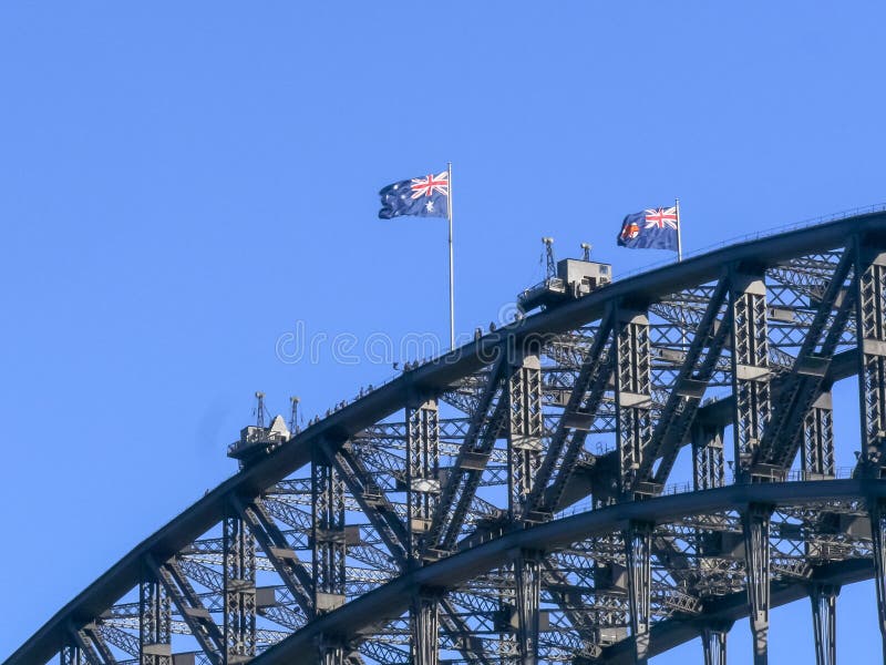Sydney Harbour Bridge and Flags Close Up Stock Photo - Image of bridge ...
