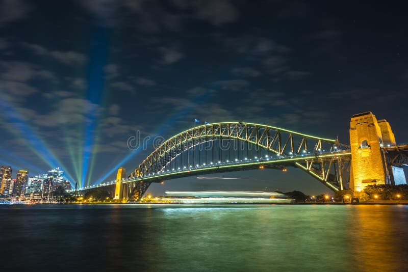Sydney Harbour Bridge at Night Stock Image - Image of skyline ...