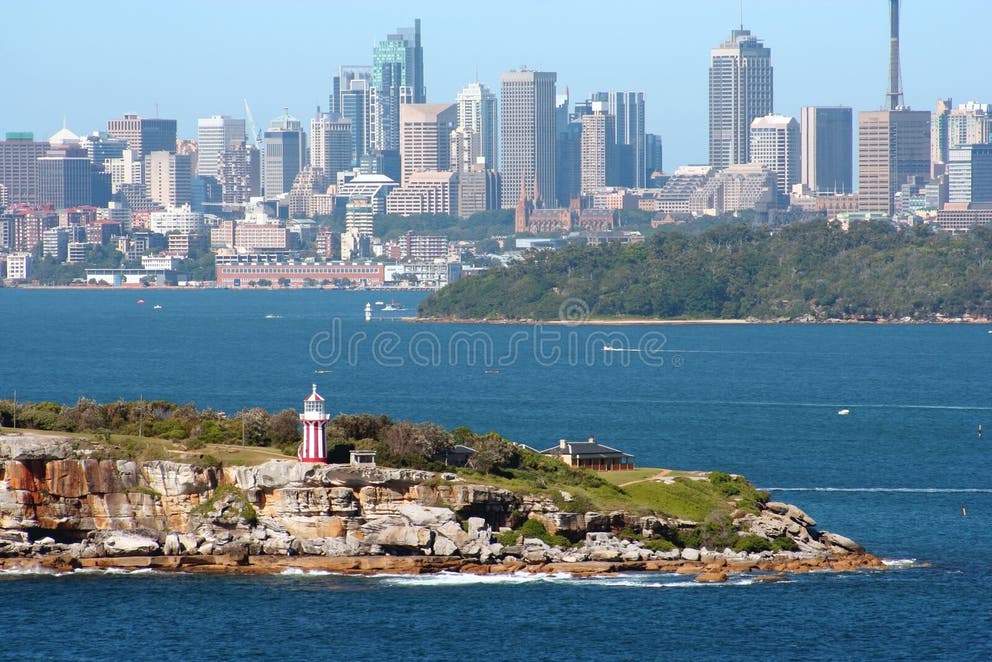 Sydney Harbour Skyline & Lighthouse Stock Photo - Image of ocean ...