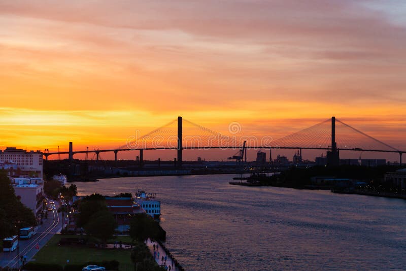 Sydney Lanier Bridge at Sunset Stock Image - Image of dusk, river ...
