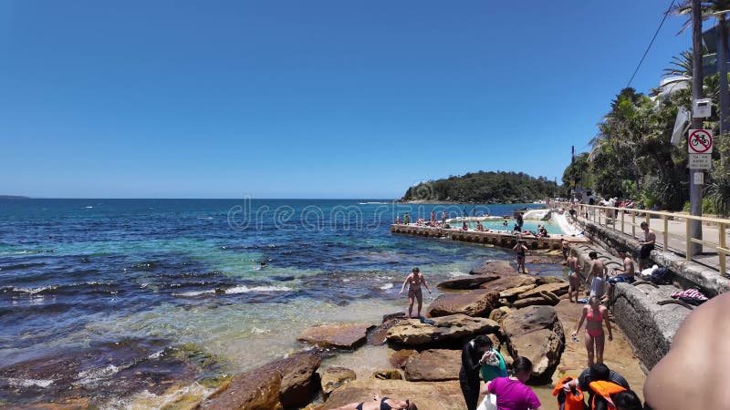 Sydney Manly Beach Rock Pool Swimming Stock Footage - Video of shore ...