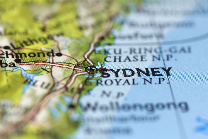 Sydney on the map stock image. Image of australian, world - 247082553