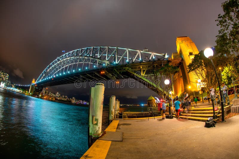 SYDNEY - NOVEMBER 7, 2015: Sydney Harbour Bridge at Night with Tourists ...
