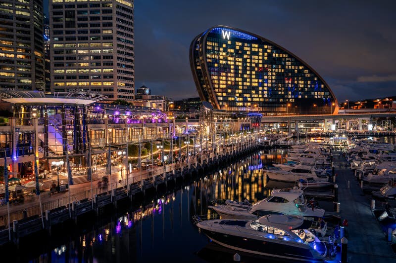 Sydney, NSW, Australia - Darling Harbour Illuminated at Night Editorial ...