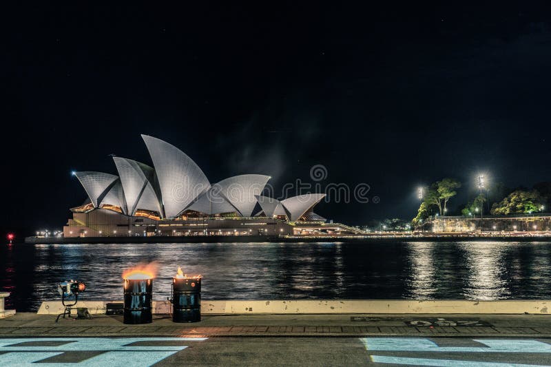 Sydney Opera House and Fire Editorial Stock Photo - Image of night ...
