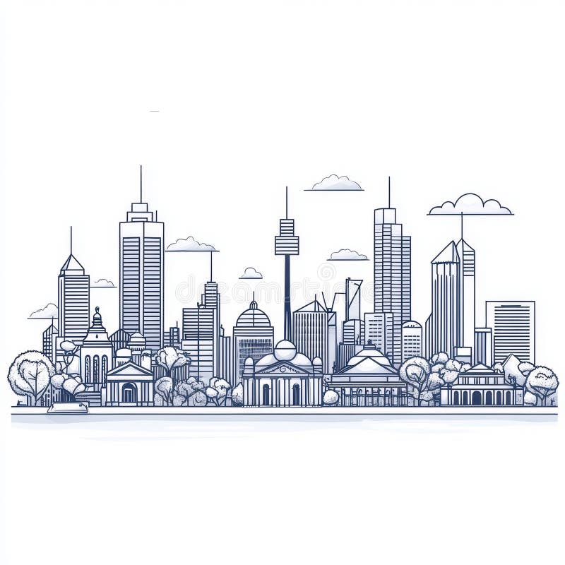 Sydney Skyline Cityscape Line Art Drawing Stock Illustration ...