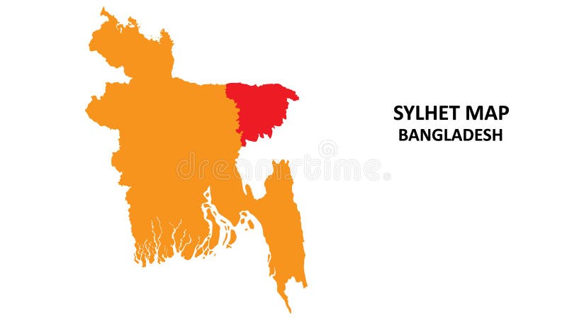 Sylhet State and Regions Map Highlighted on Bangladesh Map Stock Vector ...
