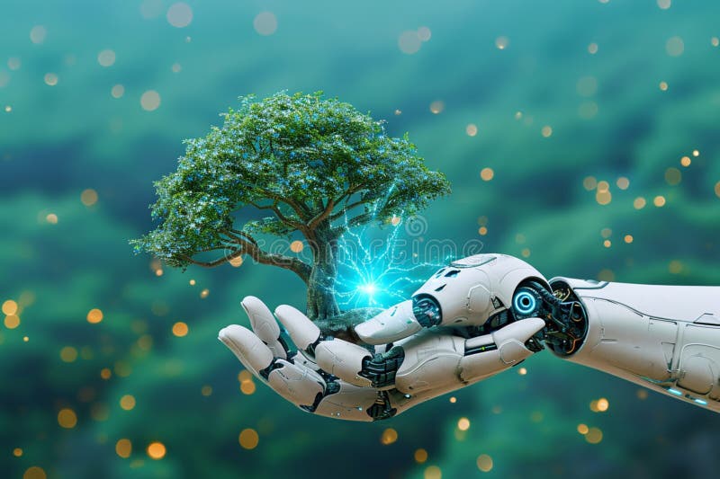 Symbiotic Future Tree in Human and Robotic Hands Signifies Harmony ...