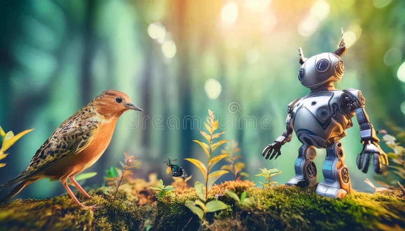A Symbiotic Relationship between Futuristic Robots and Wildlife Stock ...
