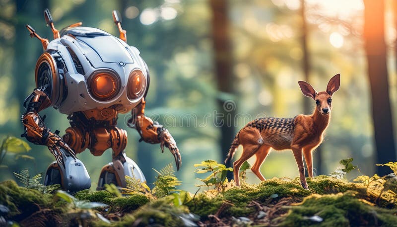 A Symbiotic Relationship between Futuristic Robots and Wildlife Stock ...