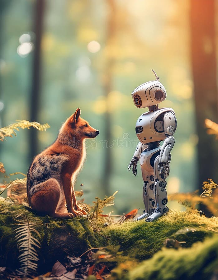 A Symbiotic Relationship between Futuristic Robots and Wildlife Stock ...