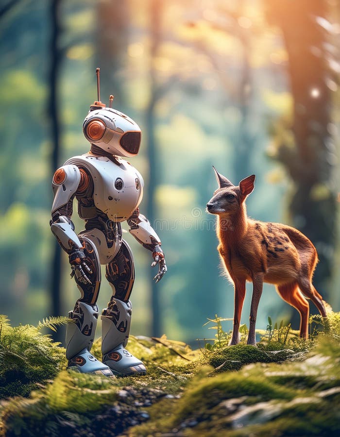 A Symbiotic Relationship between Futuristic Robots and Wildlife Stock ...