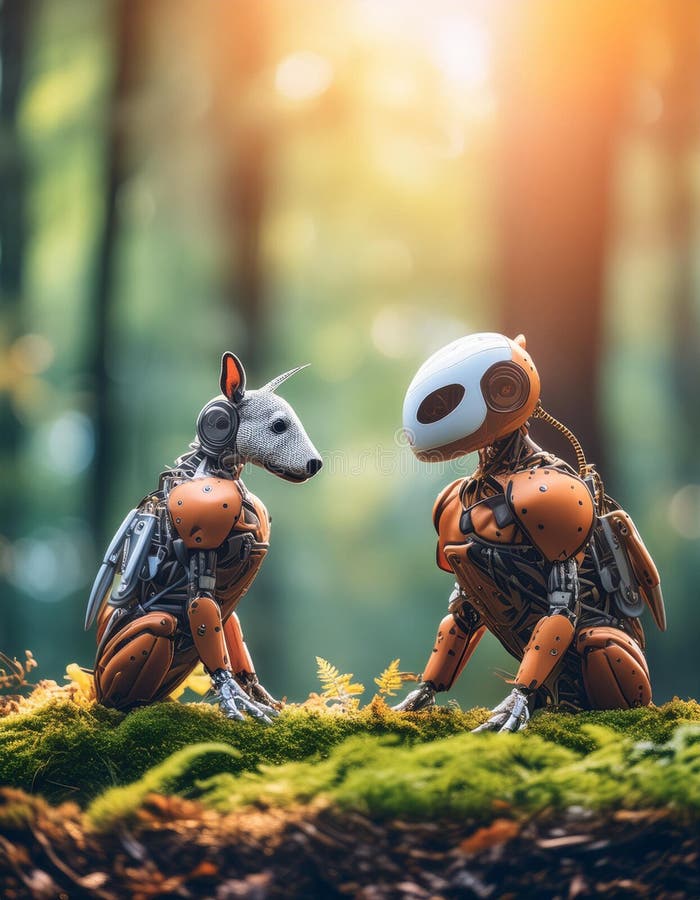 A Symbiotic Relationship between Futuristic Robots and Wildlife Stock ...