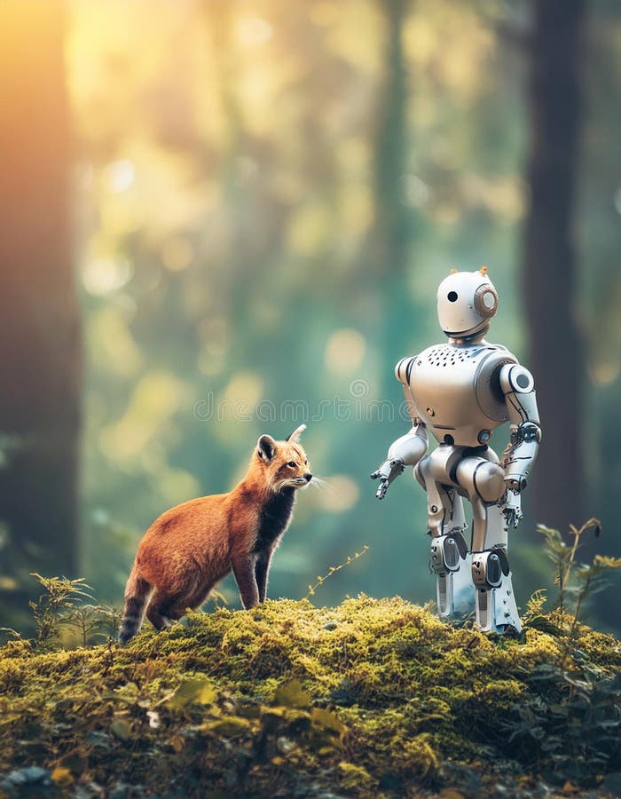 A Symbiotic Relationship between Futuristic Robots and Wildlife Stock ...