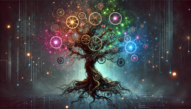 Symbiotic Tree of Technology and Nature Stock Image - Image of universe ...