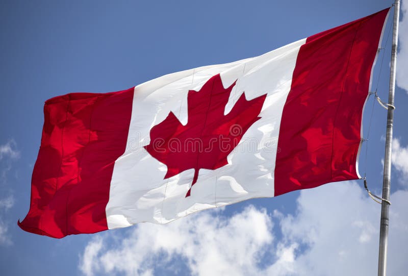 Canada Maple Leaf Flag on a Flagpole Stock Photo - Image of pride ...