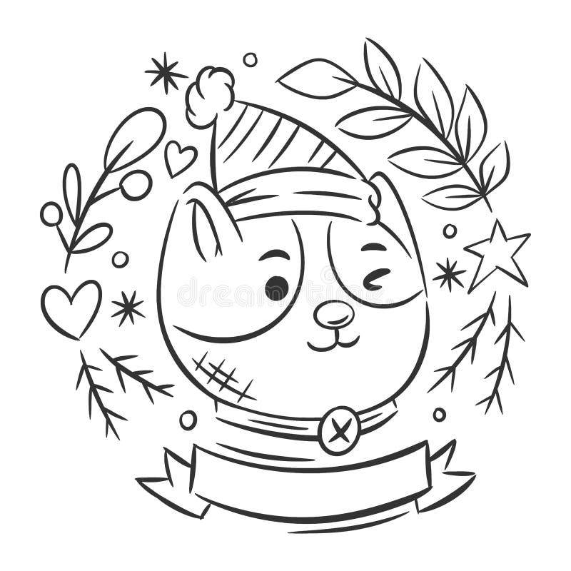 Symbol of Cat Hand Drawn Coloring Stock Vector - Illustration of sketch ...