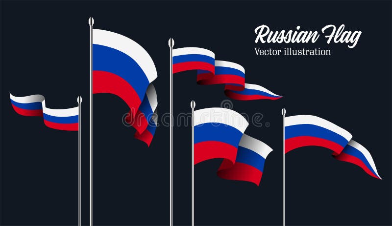 Russian Flags Set Five Wavy Flags Vector Illustration. Stock Vector ...
