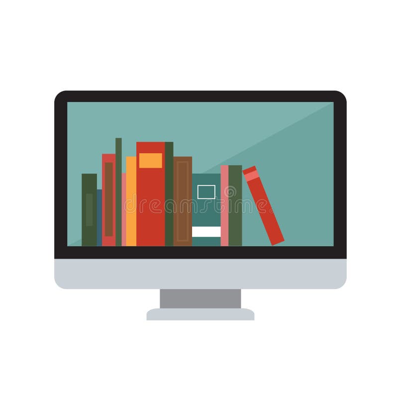 Symbol of E-learning with Monitor and Many Books Inside. Stock Vector ...
