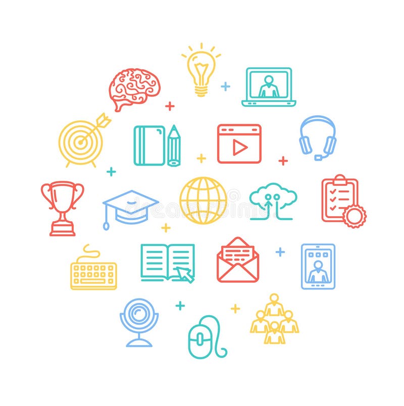 Symbol of Education Online Black Thin Line Icon Set. Vector Stock ...