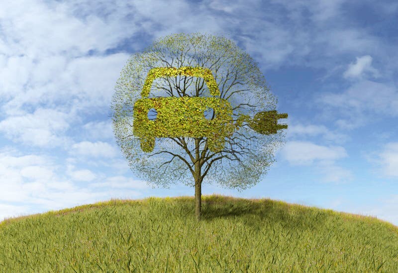 Symbol Electricity Car on Tree Stock Illustration - Illustration of ...
